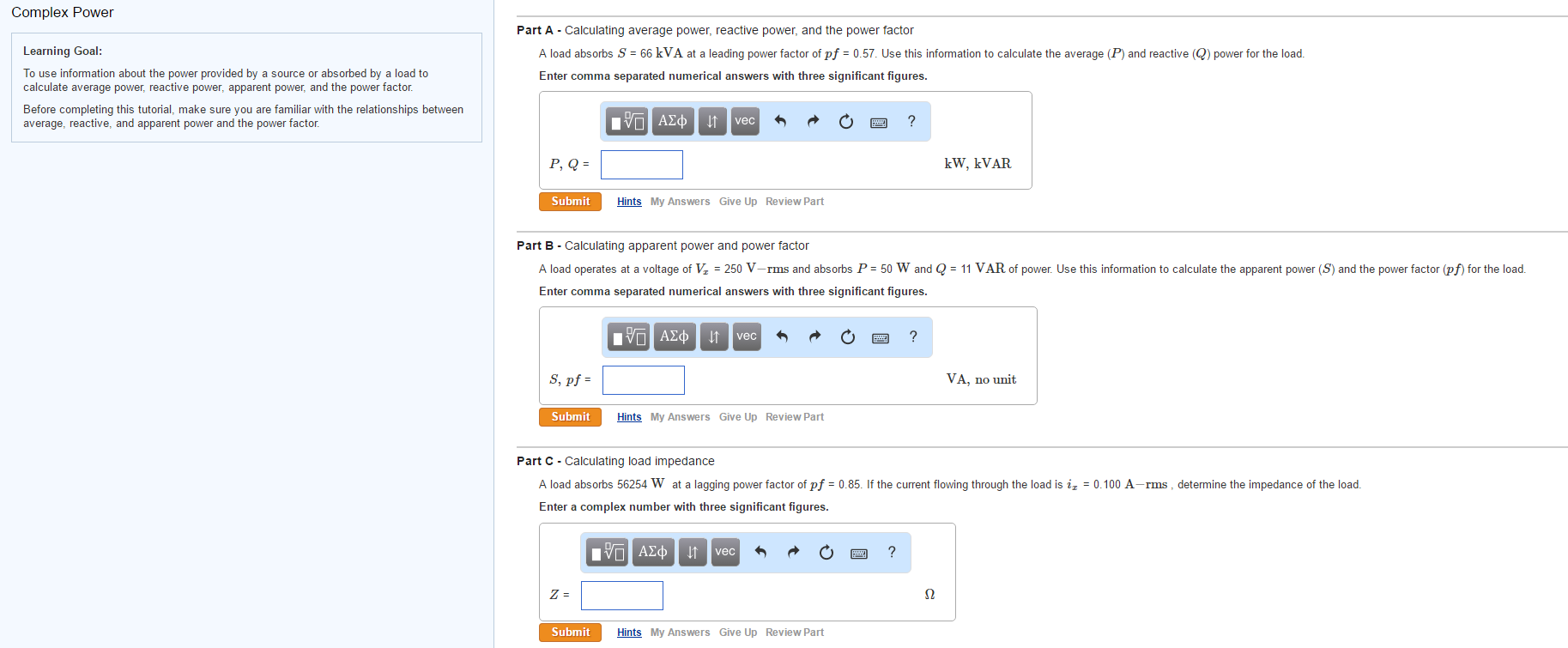 Solved Learning Goal: To use information about the power | Chegg.com