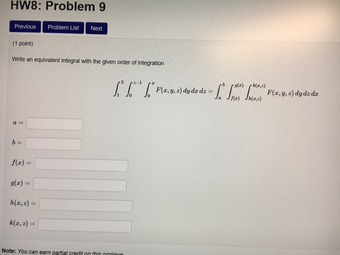 Solved Write An Equivalent Integral With The Given Order Of