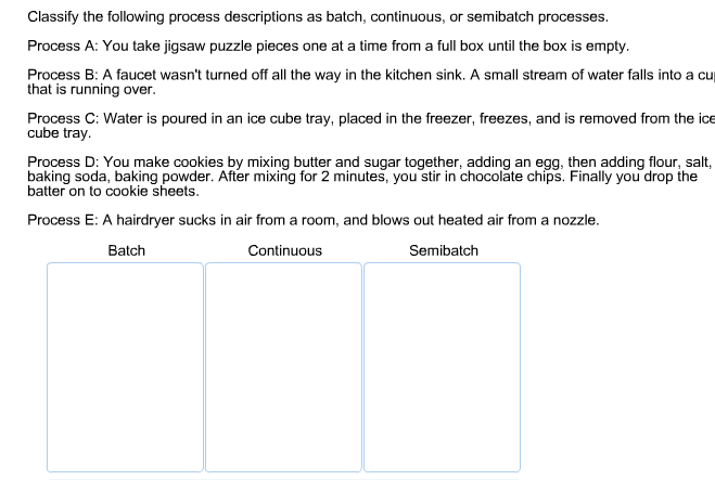 Solved Classify the following process descriptions as batch, | Chegg.com