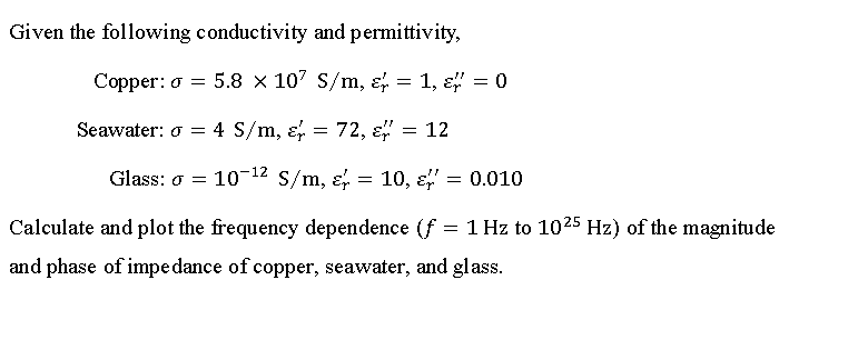 Given the following conductivity and permittivity, | Chegg.com