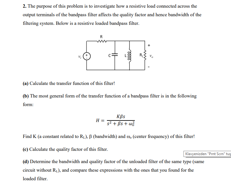 Solved 1. Design the following series RLC filter (find | Chegg.com
