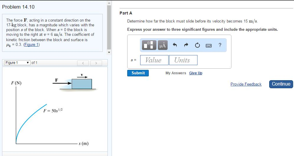 Solved The force F, acting in a constant direction on the | Chegg.com