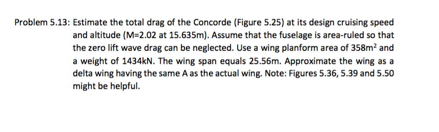 Problem 5.13: Estimate the total drag of the Concorde | Chegg.com