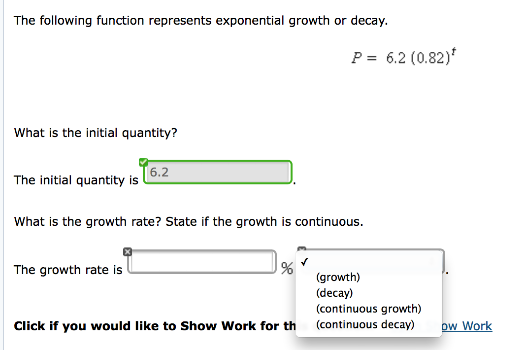 Solved The following function represents exponential growth | Chegg.com