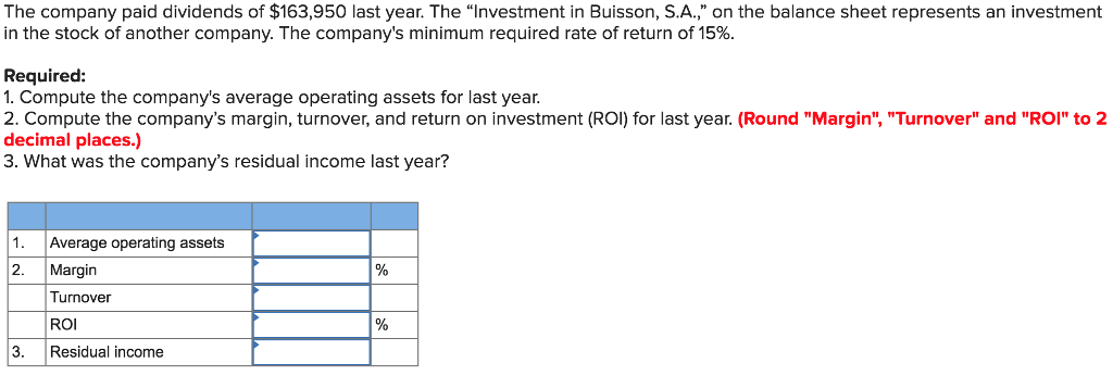 Solved Problem 11-15 Return on Investment (ROI) and Residual | Chegg.com Solved Problem 11-15 Return on Investment (ROI) and Residual | Chegg.com