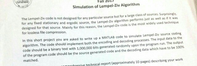 Solved Fall 20L Simulation of Lempel-Ziv Algorithm The | Chegg.com