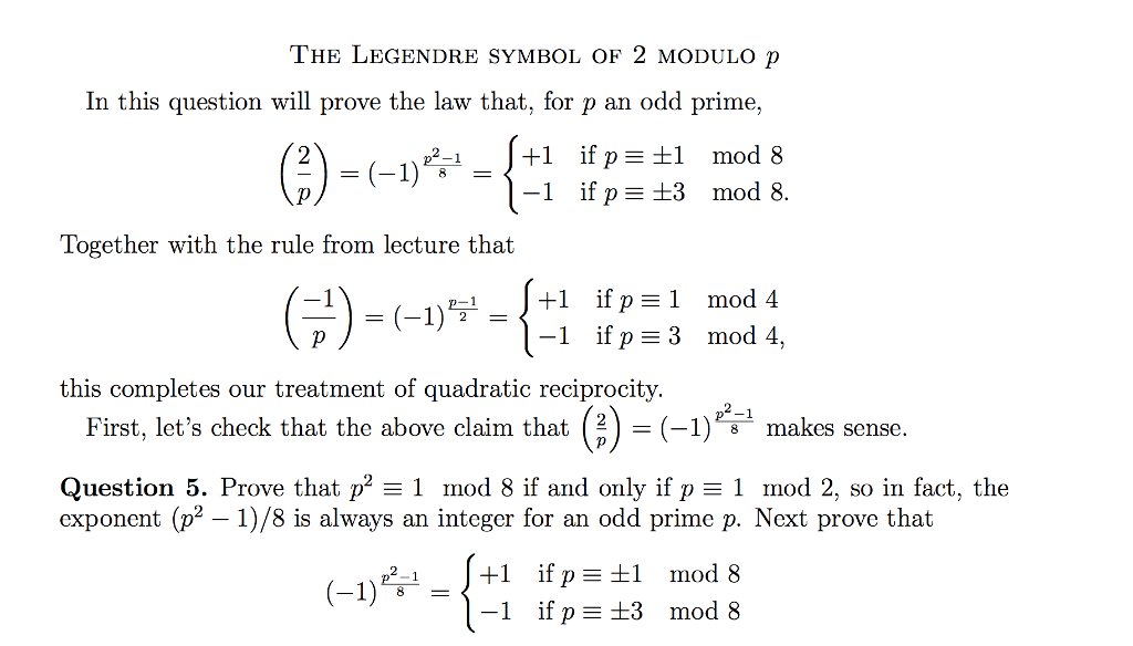 Solved THe LEGENDRE SYMBOL OF 2 MODULO p In this question | Chegg.com