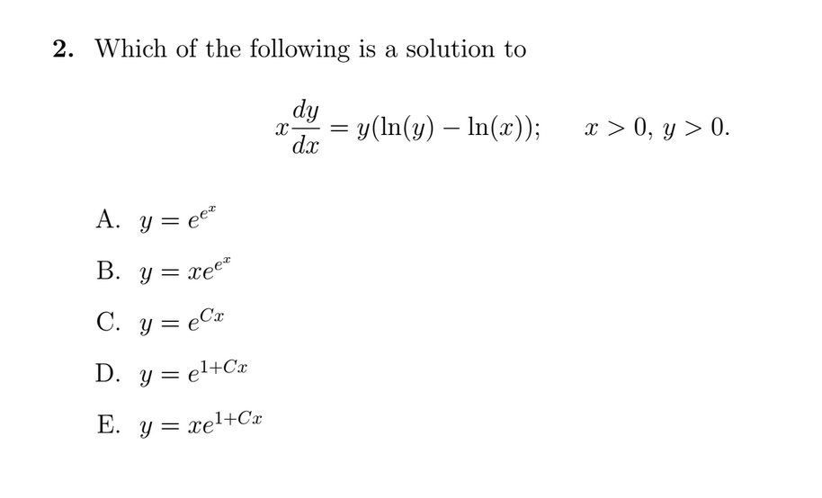 Solved Which of the following is a solution to x dy/dx = | Chegg.com