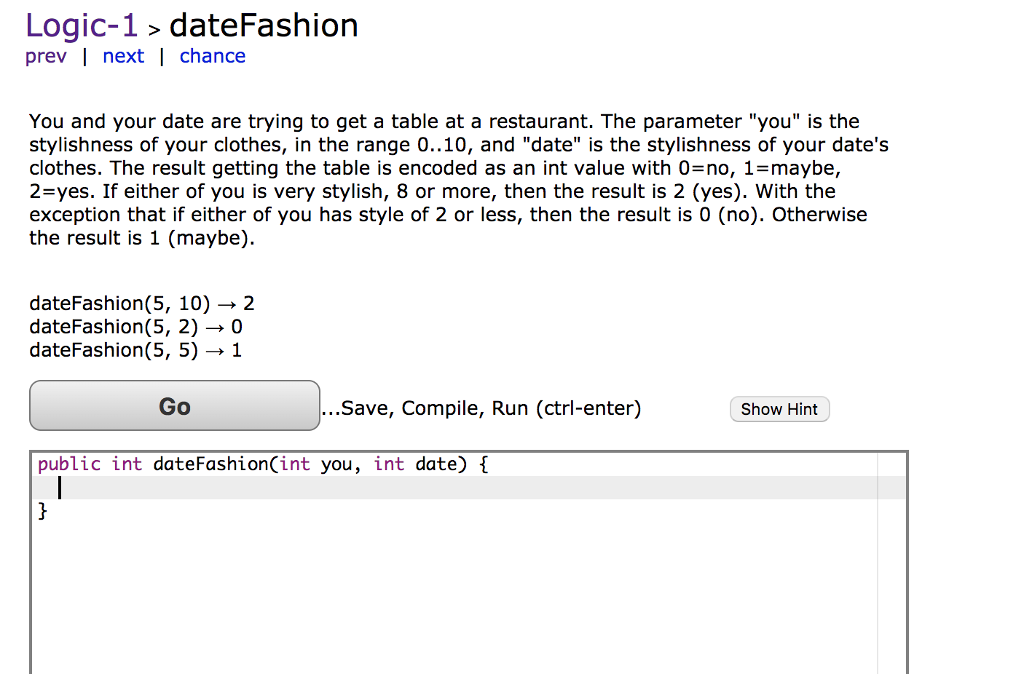 Solved Logic-1 dateFashion prev next | chance You and your | Chegg.com