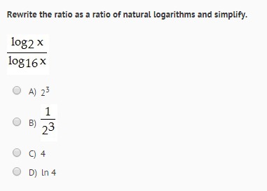 Solved Rewrite the ratio as a ratio of natural logarithms | Chegg.com