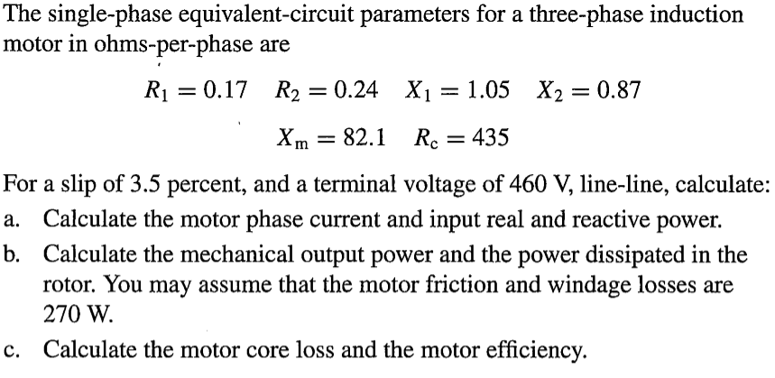 The single-phase equivalent-circuit parameters for a | Chegg.com