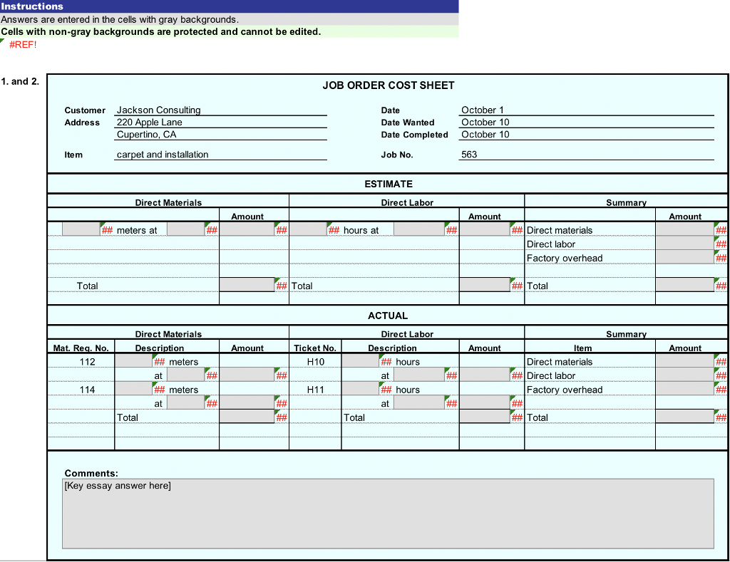 Solved PR 16-3A - Job order cost sheet Remnant Carpet | Chegg.com