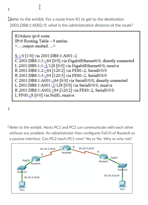 Solved Refer to the exhibit. For a route from R1 to get to | Chegg.com