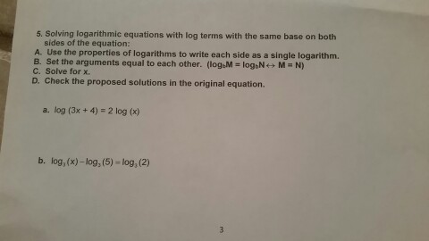 Solved Solving logarithmic equations with log terms with the | Chegg.com