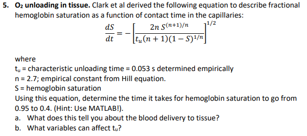 02 unloading in tissue. Clark et al derived the | Chegg.com