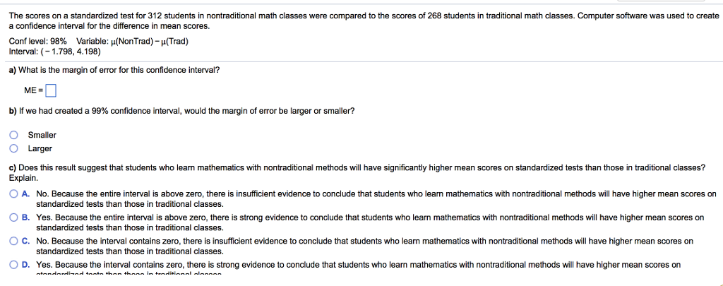 Solved The scores on a standardized test for 312 students in | Chegg.com