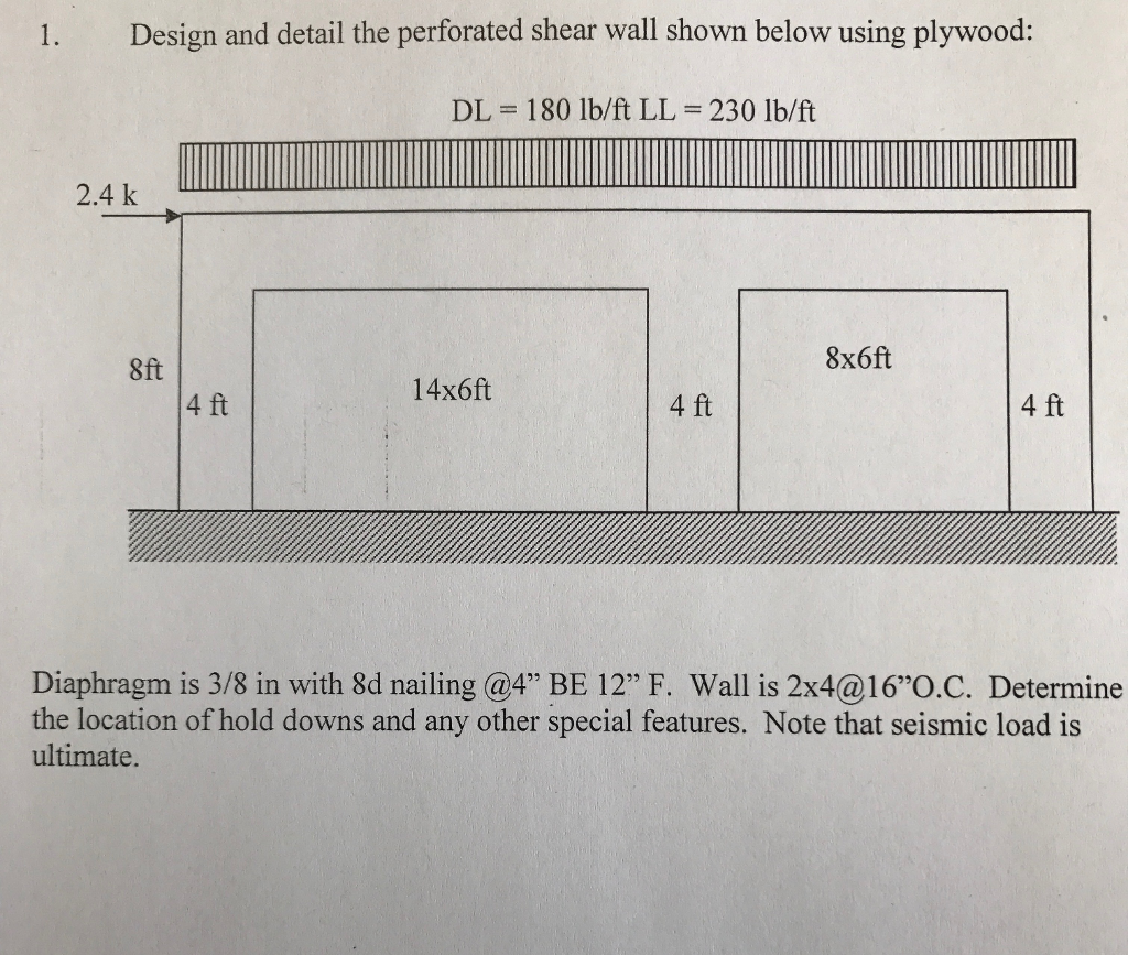 Solved Design and detail the perforated shear wall shown | Chegg.com