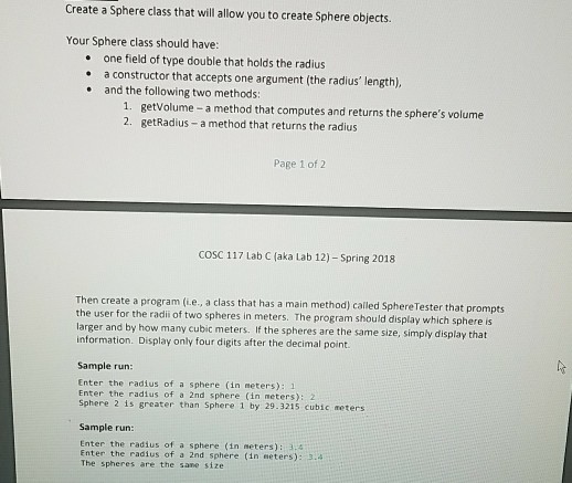 Solved Create a Sphere class that will allow you to create | Chegg.com