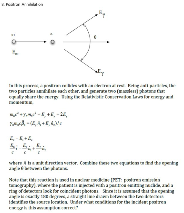 Solved 8. Positron Annihilation e+ Ee In this process, a | Chegg.com