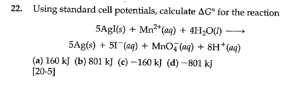 Solved Using standard cell potentials, calculate Delta G | Chegg.com