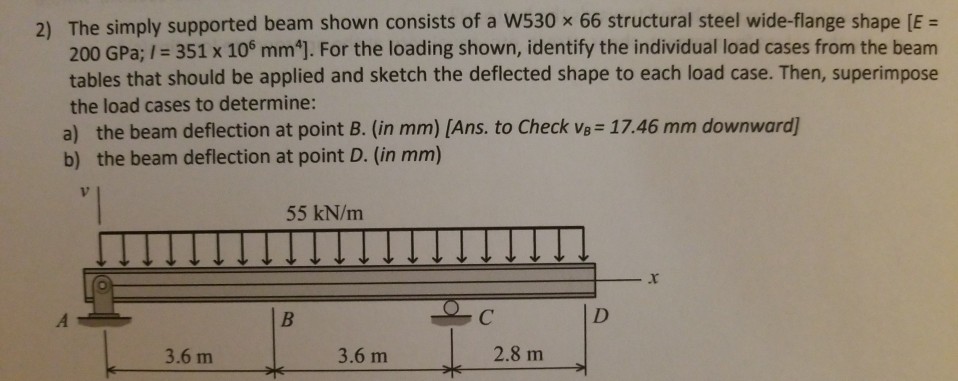 Solved 2) The simply supported beam shown consists of a W530 | Chegg.com