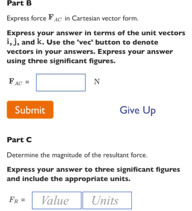 Solved Part A Express force FAB in Cartesian vector form. | Chegg.com
