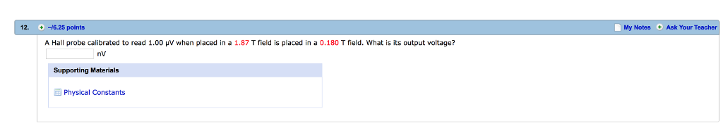 Solved A Hall probe calibrated to read 1.00 mu V when placed | Chegg.com