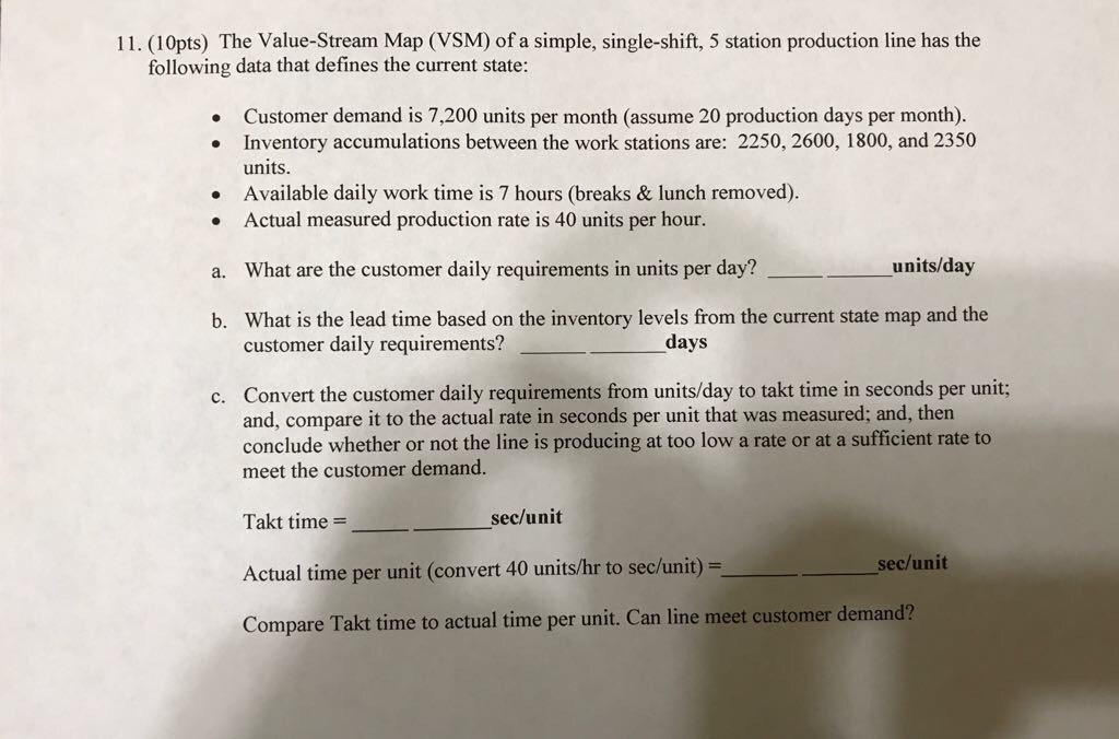 Solved The Value-Stream Map (VSM) of a simple, single-shift, | Chegg.com