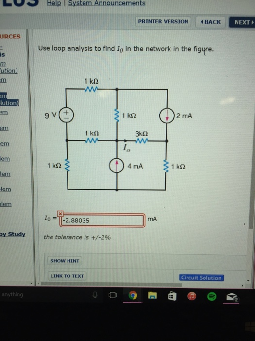 Solved Use loop analysis to find I_0 in the network in the | Chegg.com