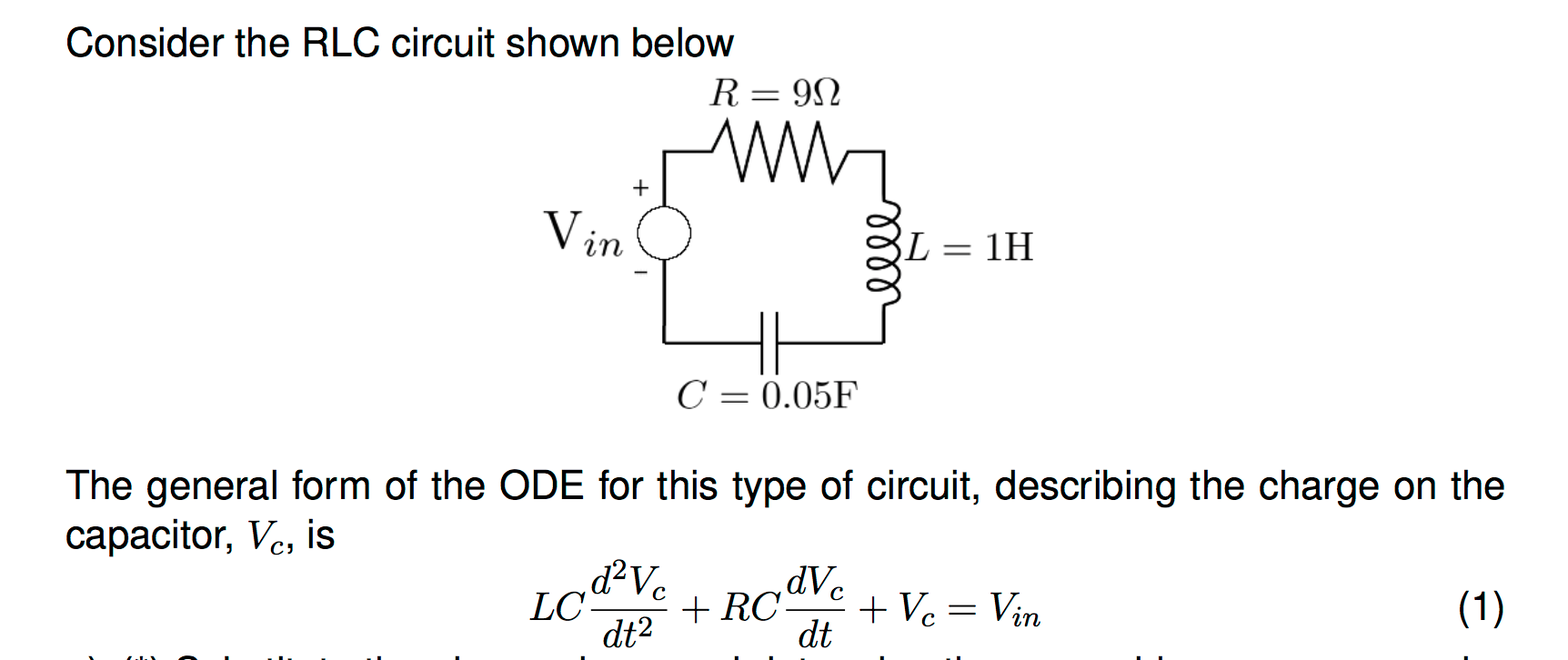 Solved Consider the RLC circuit shown below in L=1H C = | Chegg.com