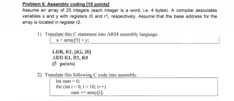 Solved Problem 6. Assembly coding [15 points Assume an array | Chegg.com