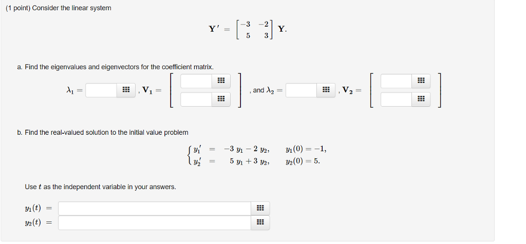 Solved (1 point) Consider the linear system 3 -2 韻28 a. Find | Chegg.com