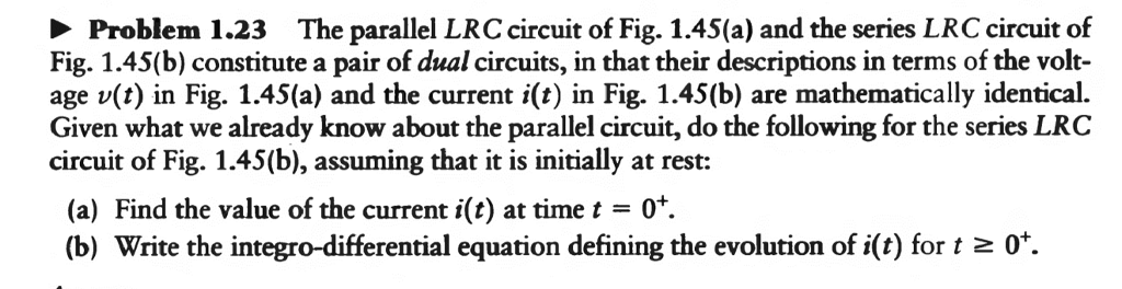 Solved The parallel LRC circuit of Fig. 1.45(a) and the | Chegg.com