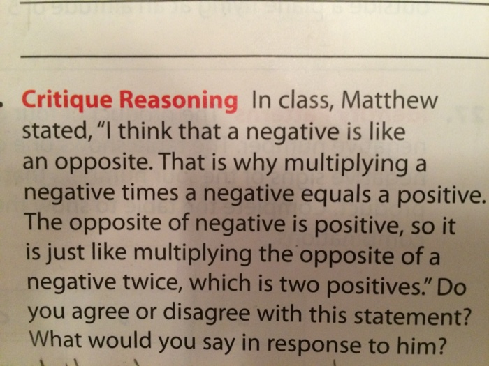Solved Critique Reasoning In class, Matthew stated, ''I | Chegg.com