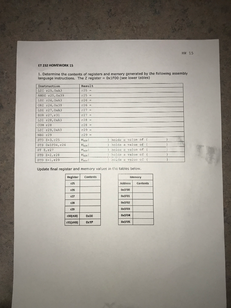 Solved HW 15 ET 232 HOMEWORK 15 1. Determine the contents of | Chegg.com