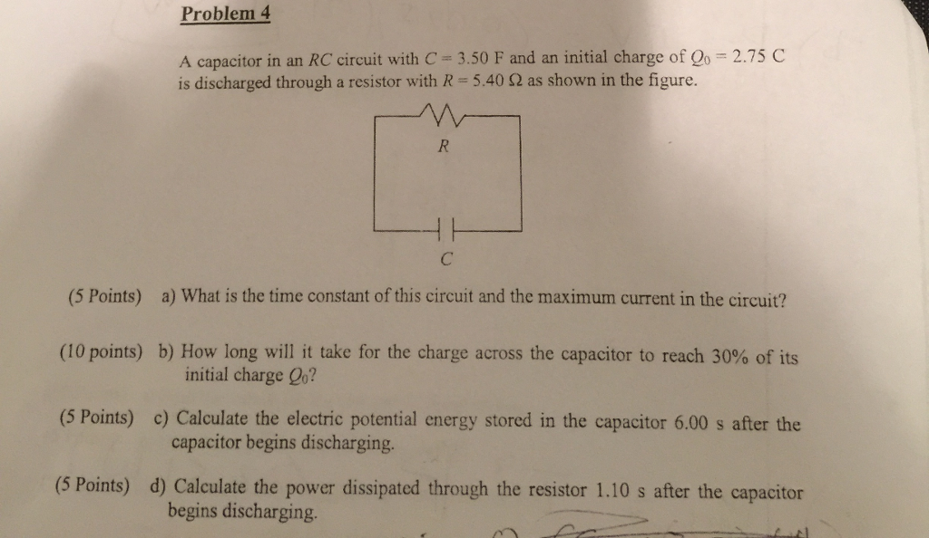 Solved Problem 4 A capacitor in an RC circuit with C = 3.50 | Chegg.com