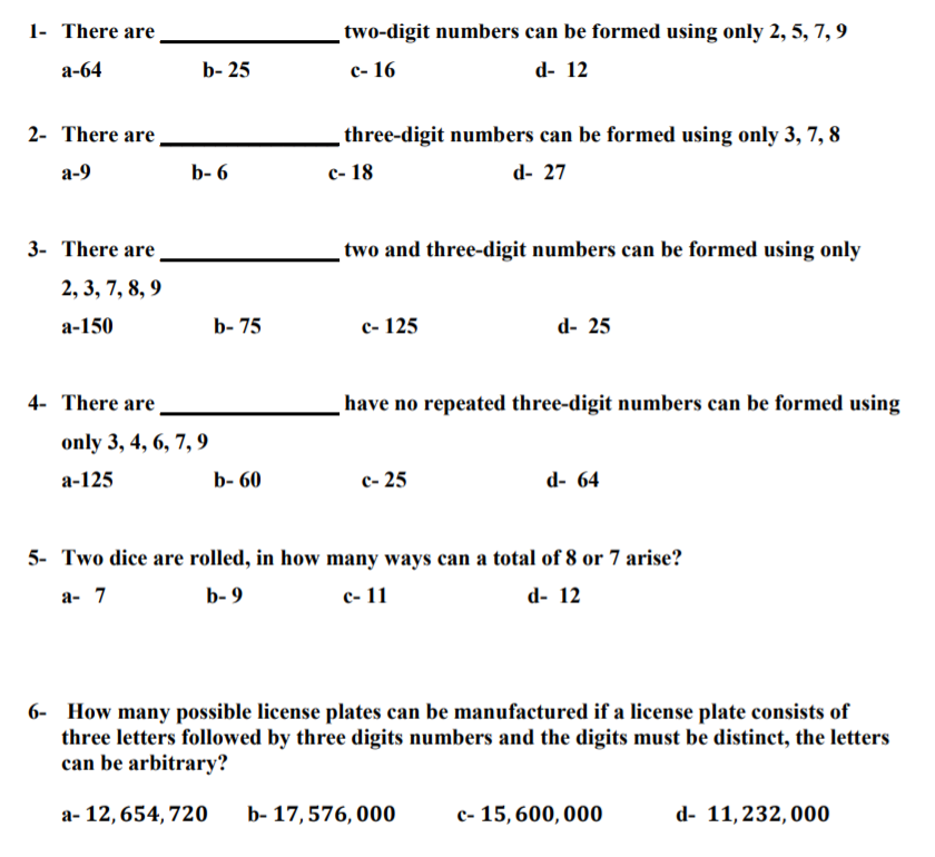 Solved 1- There are two-digit numbers can be formed using | Chegg.com