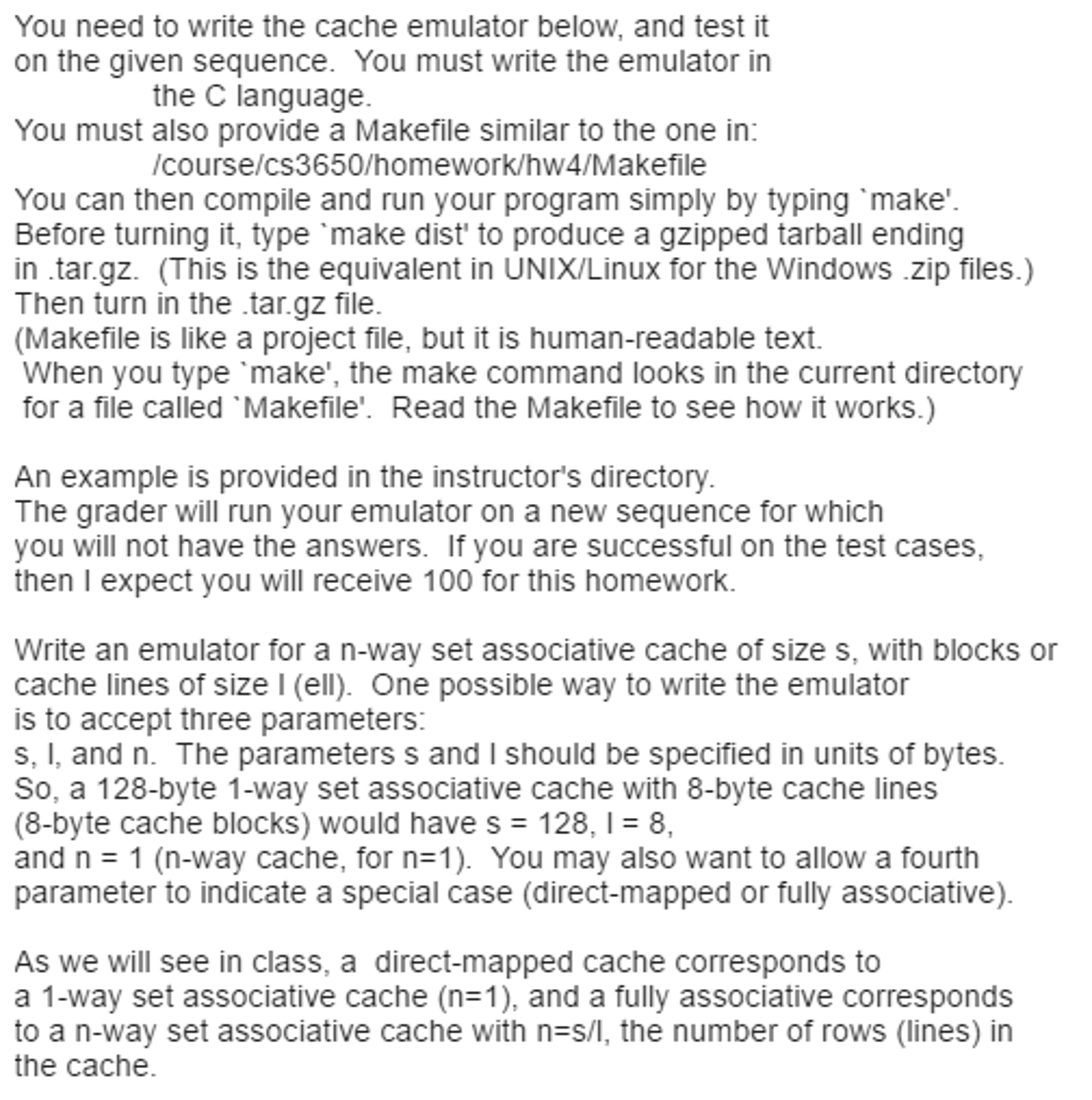 You need to write the cache emulator below, and test | Chegg.com