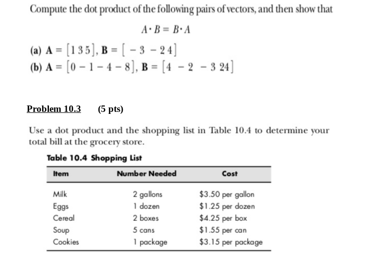 Solved Compute the dot product of the following pairs of | Chegg.com