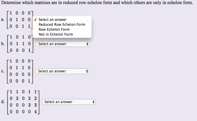 Solved Determine which matrices are in reduced row echelon | Chegg.com