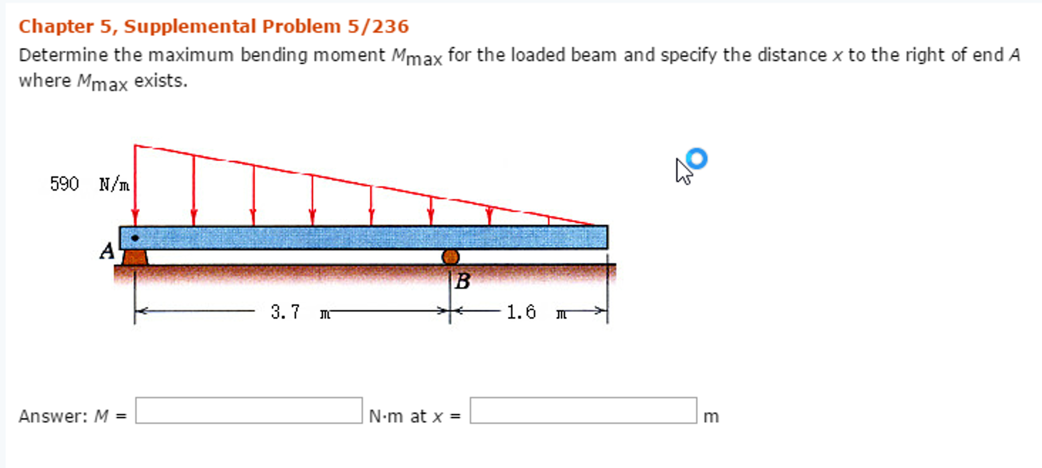 Solved Determine the maximum bending moment Mmax for the | Chegg.com