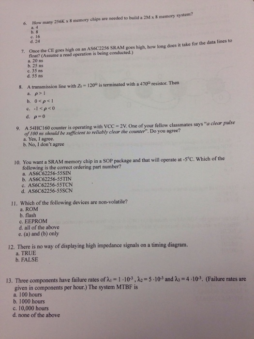 Solved How many 256K times 8 memory chip are needed to build | Chegg.com