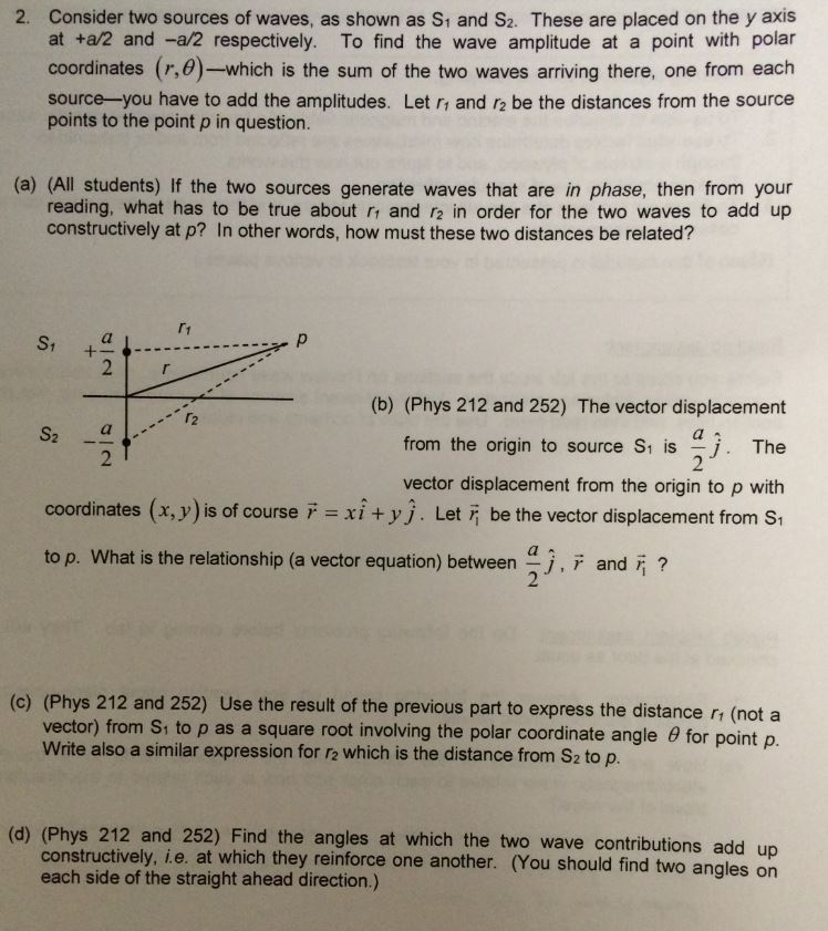 Solved Consider two sources of waves, as shown as S_1 and | Chegg.com