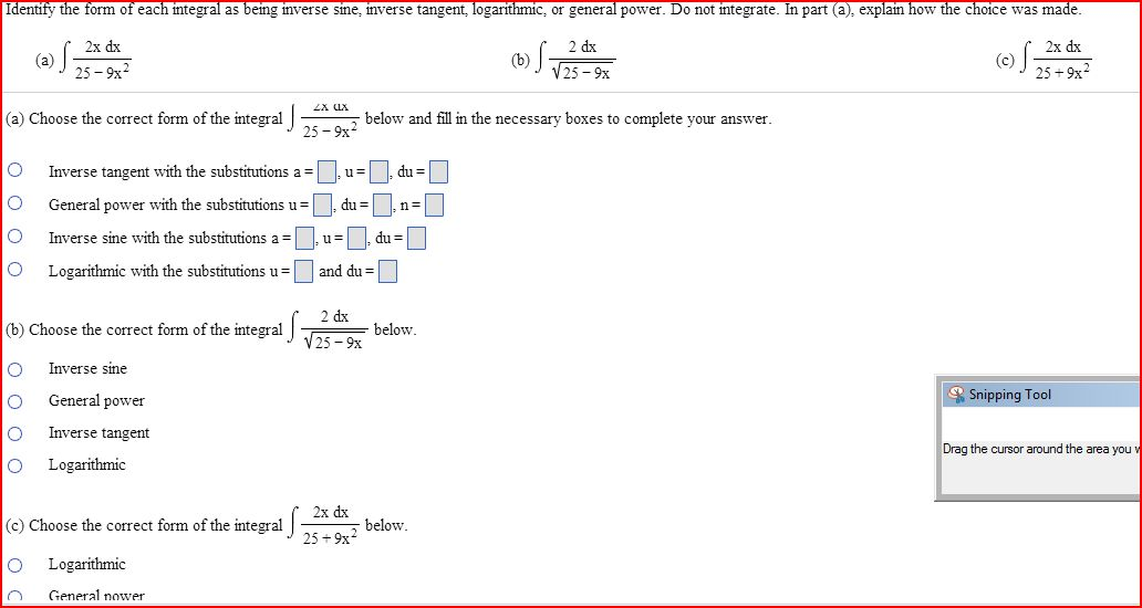 Solved Identify the form of each integral as being inverse | Chegg.com