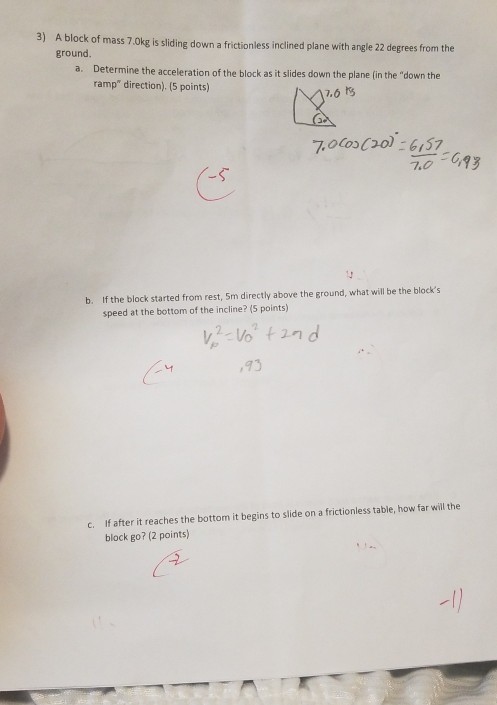 Solved 3) A block of mass 7.0kg is sliding down a | Chegg.com