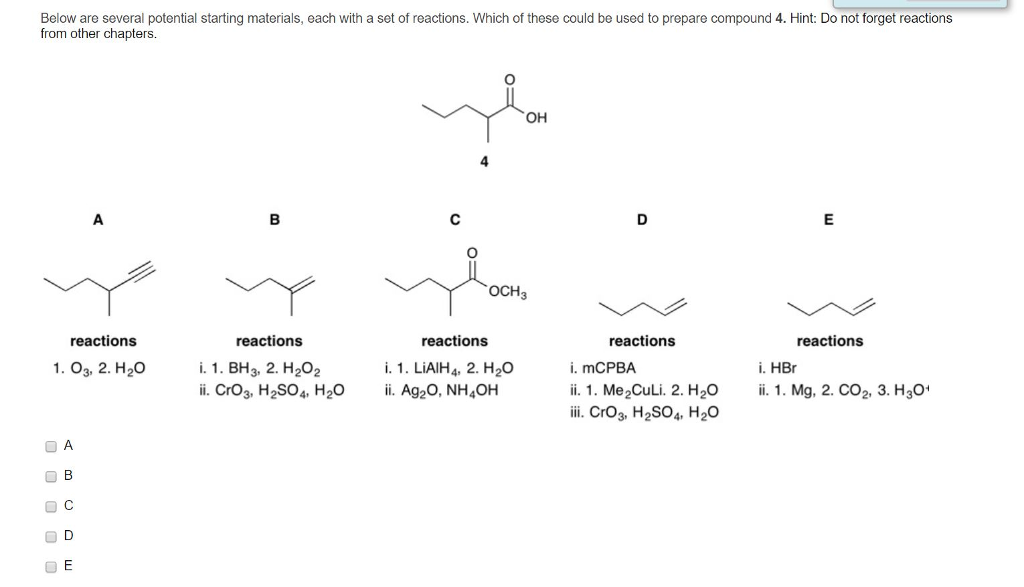 Solved Below are several potential starting materials, each | Chegg.com