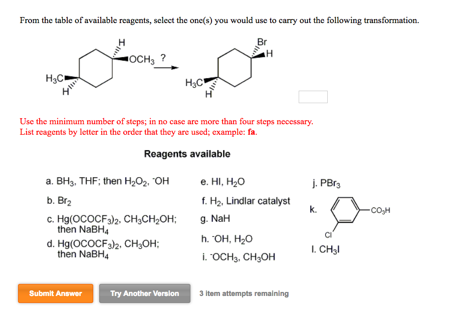 Solved From the table of available reagents, select the | Chegg.com