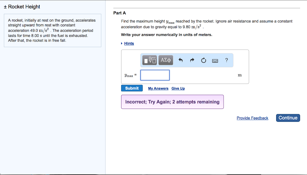 Solved ± Rocket Height Part A A rocket, initially at rest on | Chegg.com