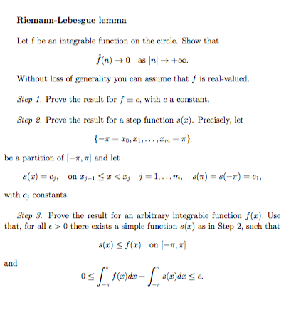 Riemann-Lebesgue lemma Let f be an integrable | Chegg.com