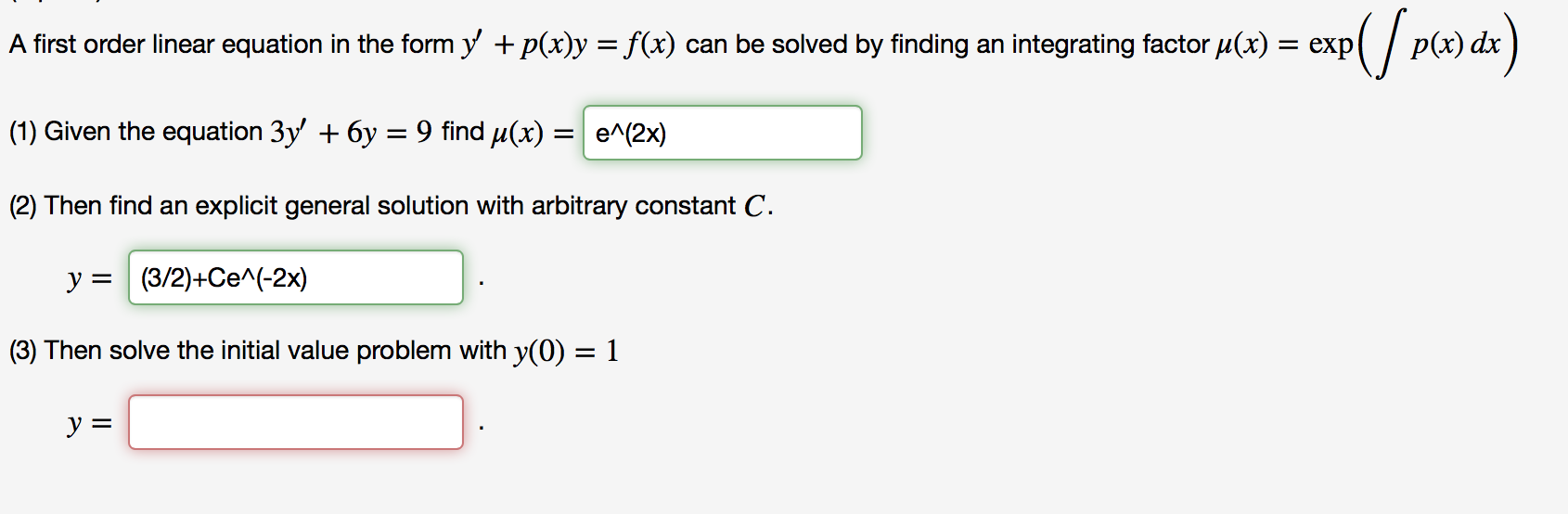 Solved A first order linear equation in the form y' + p(x)y | Chegg.com